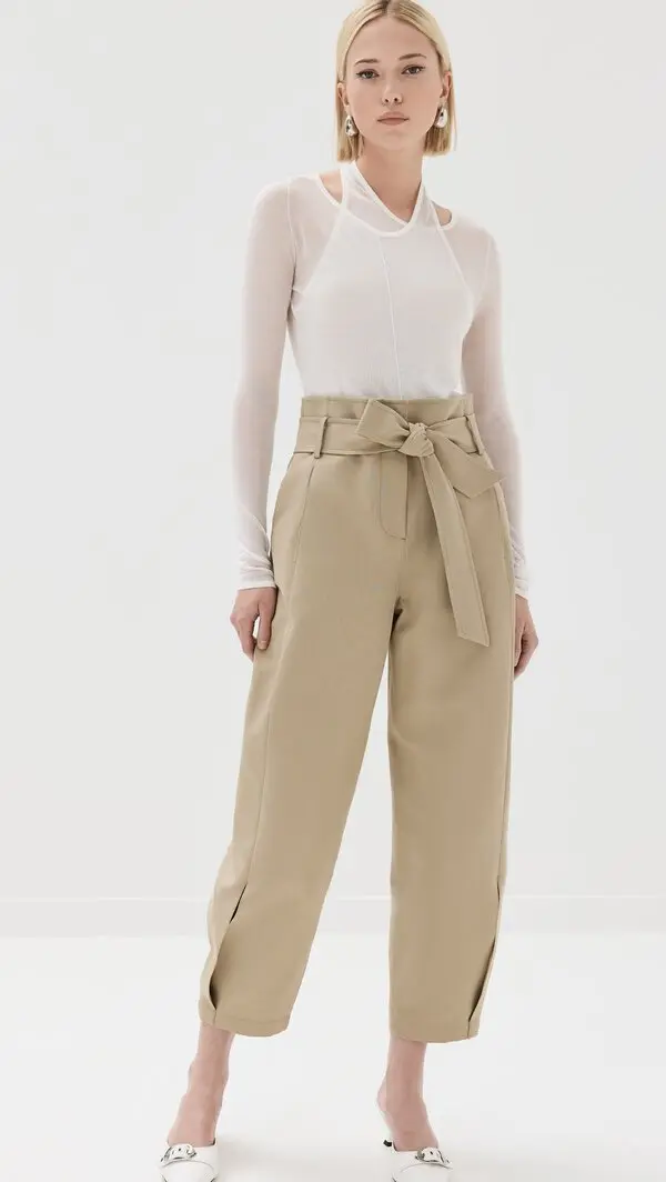 Recto Curved Shape High Waist Pants In Light Khaki - 75% Off
